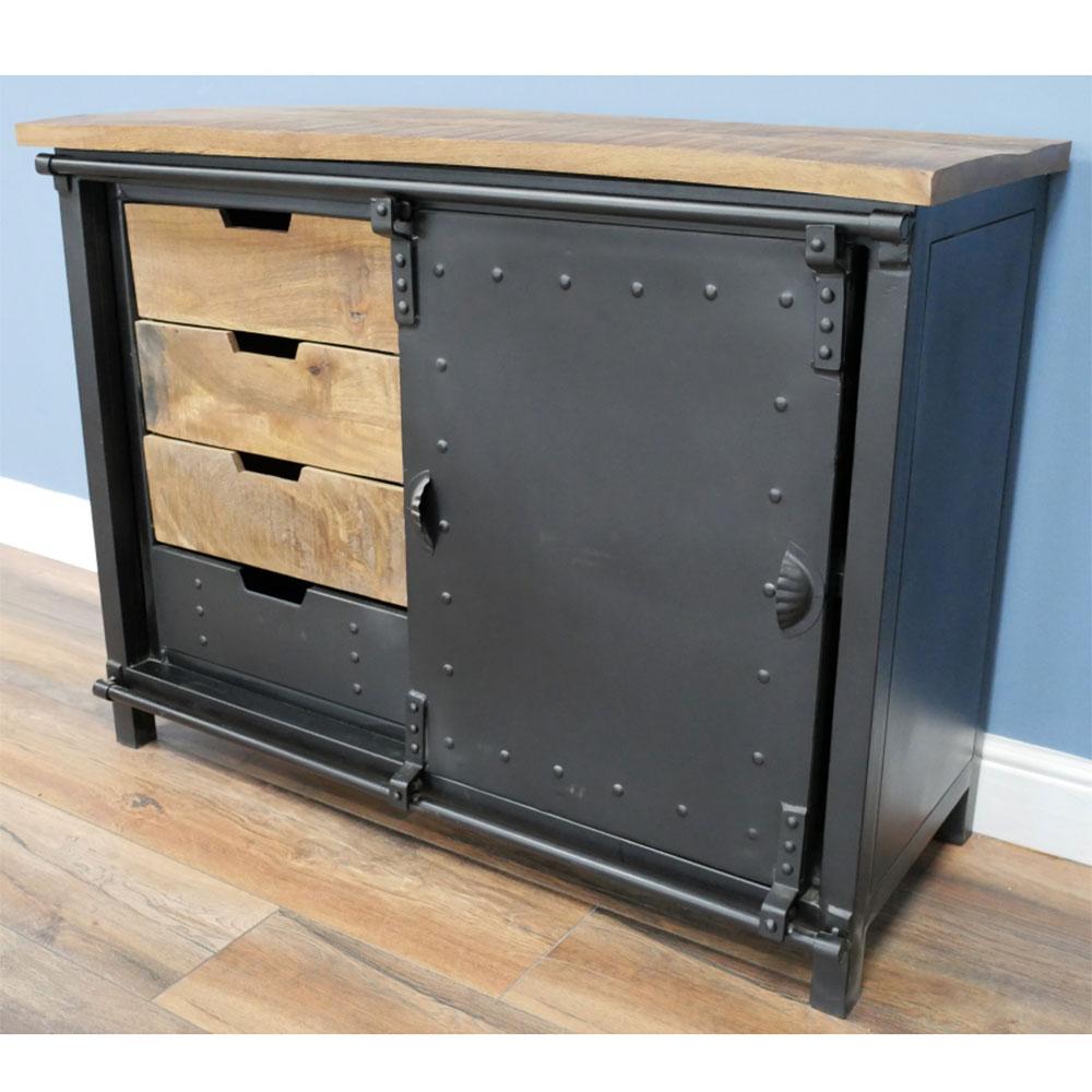 Heavy Duty Industrial Style Iron & Mango Wood Storage Sideboard ...
